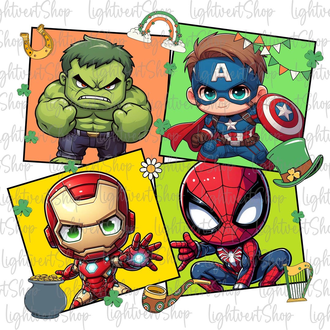 Cute Superhero St Patrick's Day Png, Lucky Shamrock Png, Cartoon ...