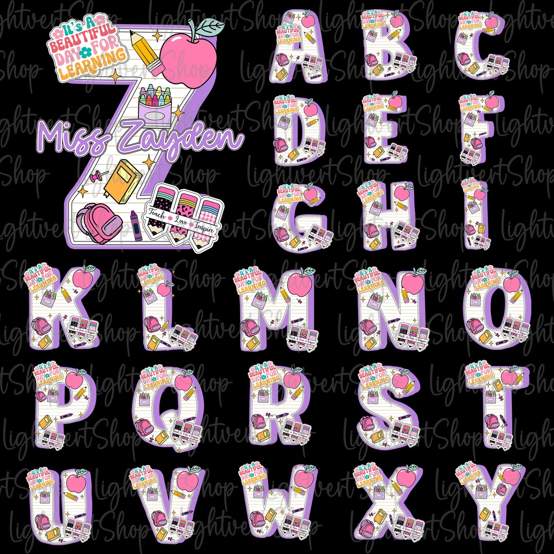 Bundle Back to School Alphabet Doodle PNG, Custom Teacher Name Shirt ...