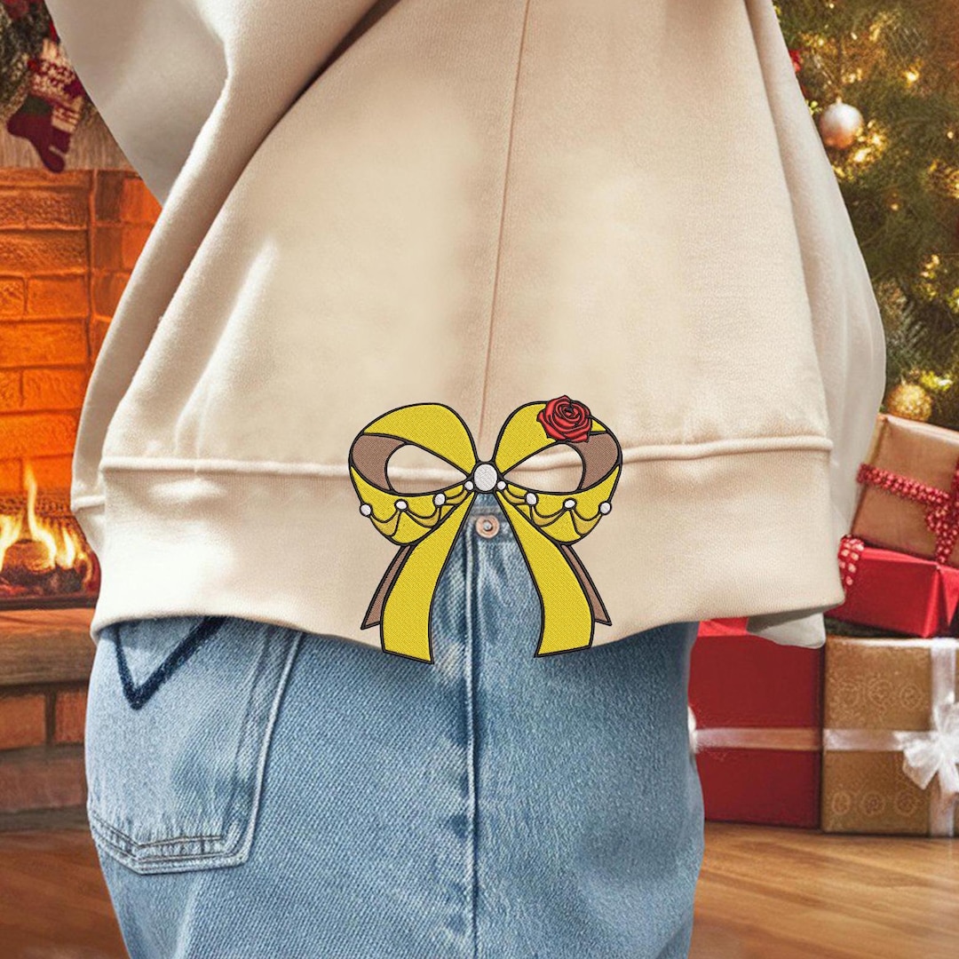 Princess Side Bow Sweatshirt Embroidery Design, Glitter Bow Christmas ...
