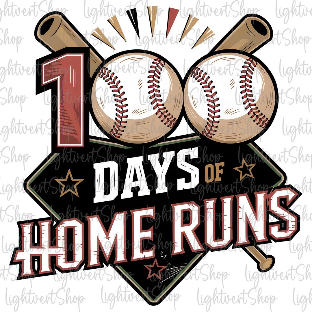 Baseball 100 Days of School Sport Png, 100 Days of Home Runs, Baseball ...