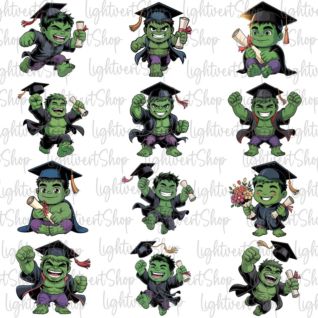 Hero Characters Graduation 2025 Png Bundle, Cute Cartoon Graduation Cap ...