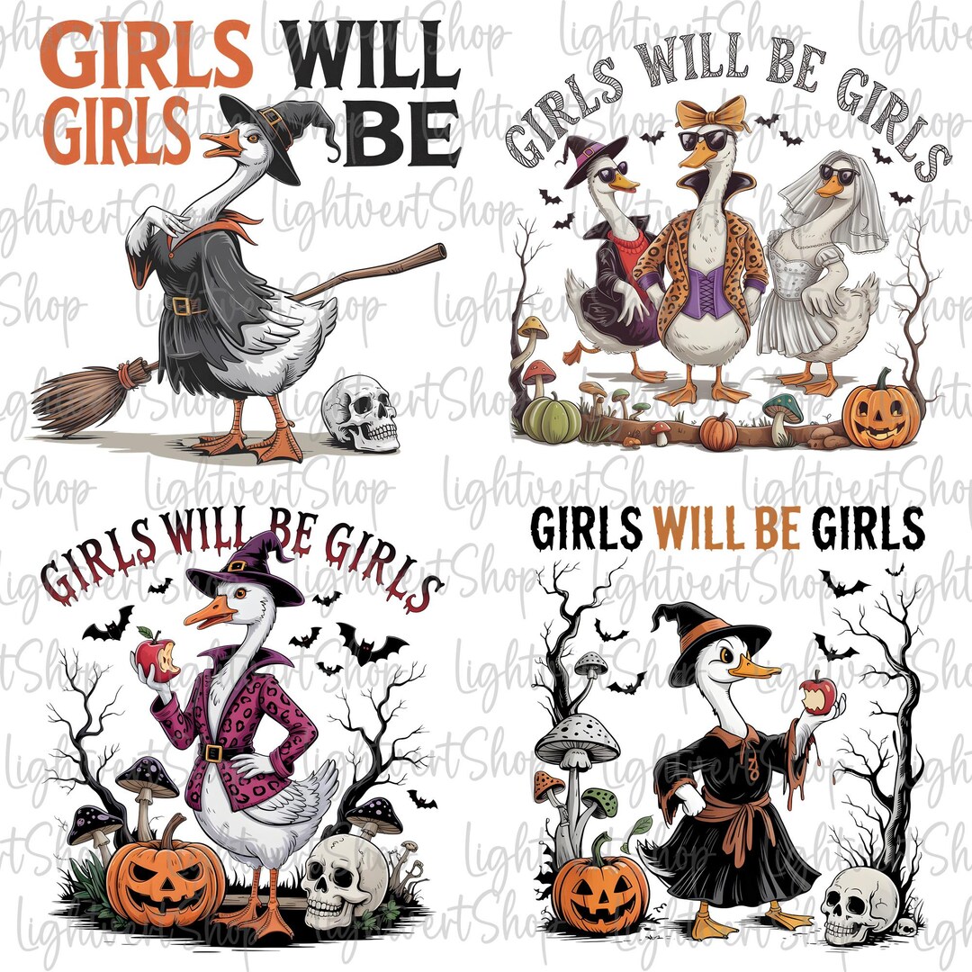 Halloween Silly Goose Witch PNG Bundle, Retro Halloween Png, Funny ...