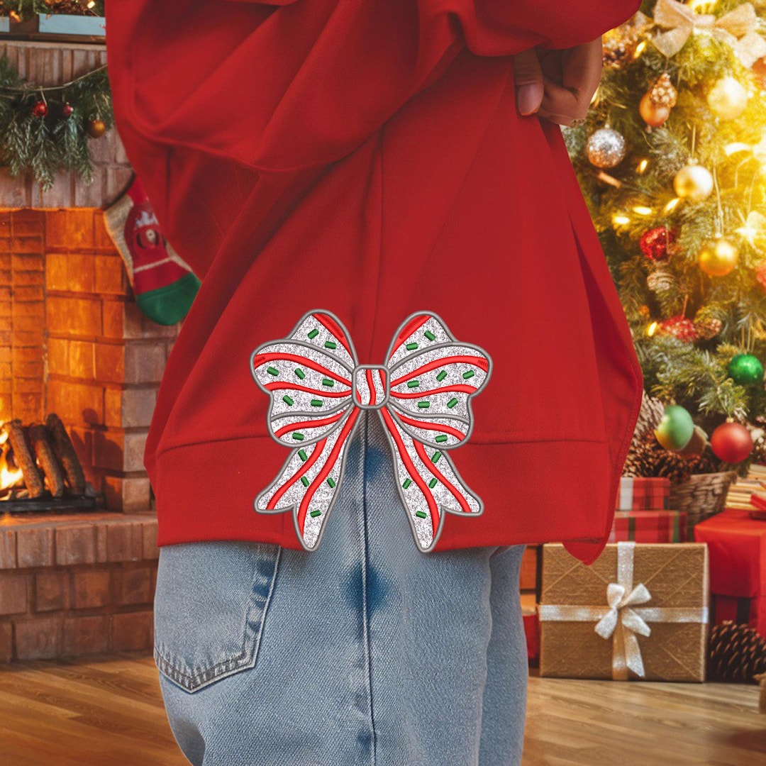 Side Bow Sweatshirt Embroidery Design, Glitter Bow Christmas Embroidery ...