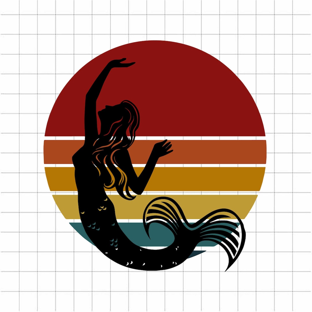 Mermaid Vintage Retro Sunset Svg, Mermaid Vintage SVG, Mermaid Retro ...