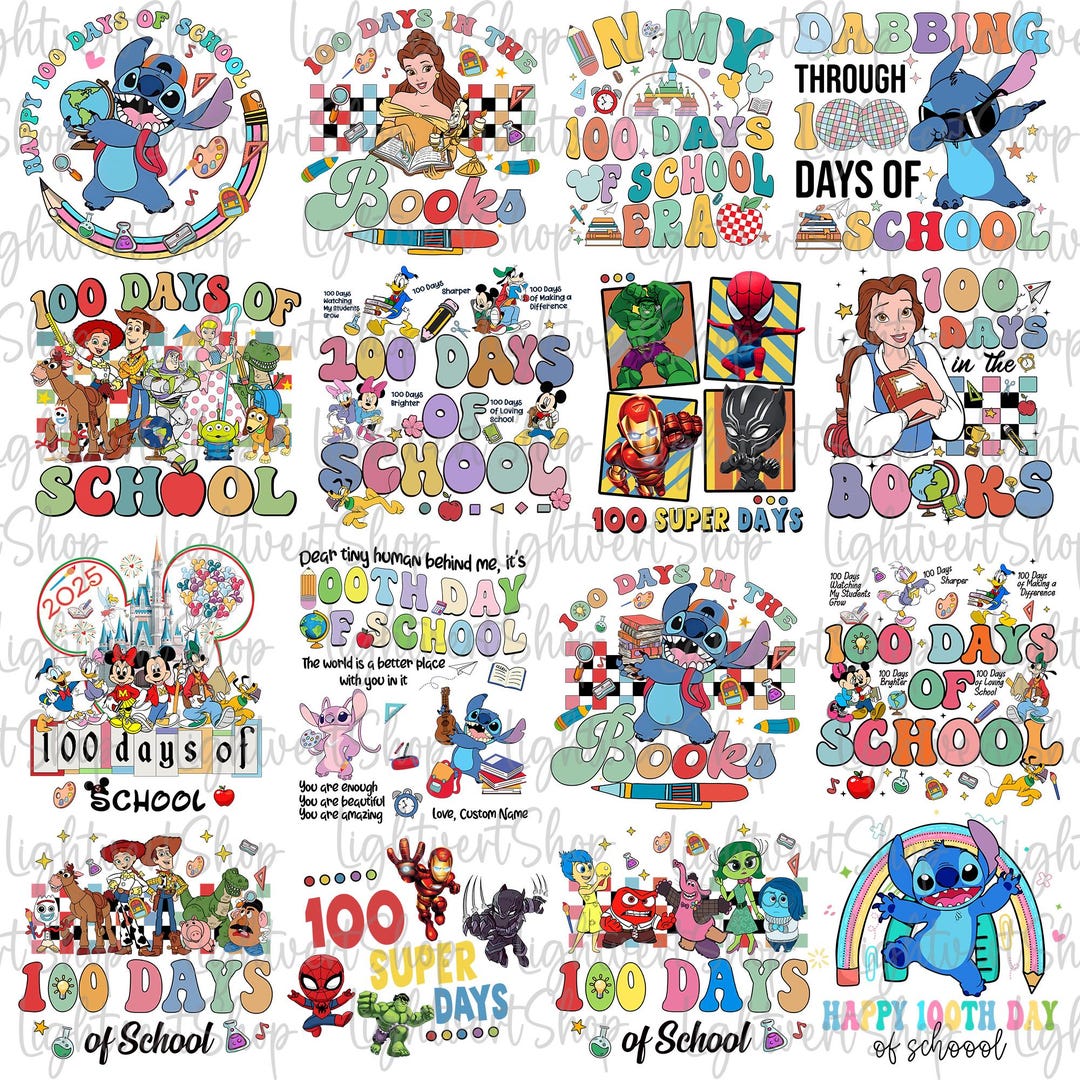 Happy 100 Days of School Png Bundle, Cartoon School Png, 100 Days ...