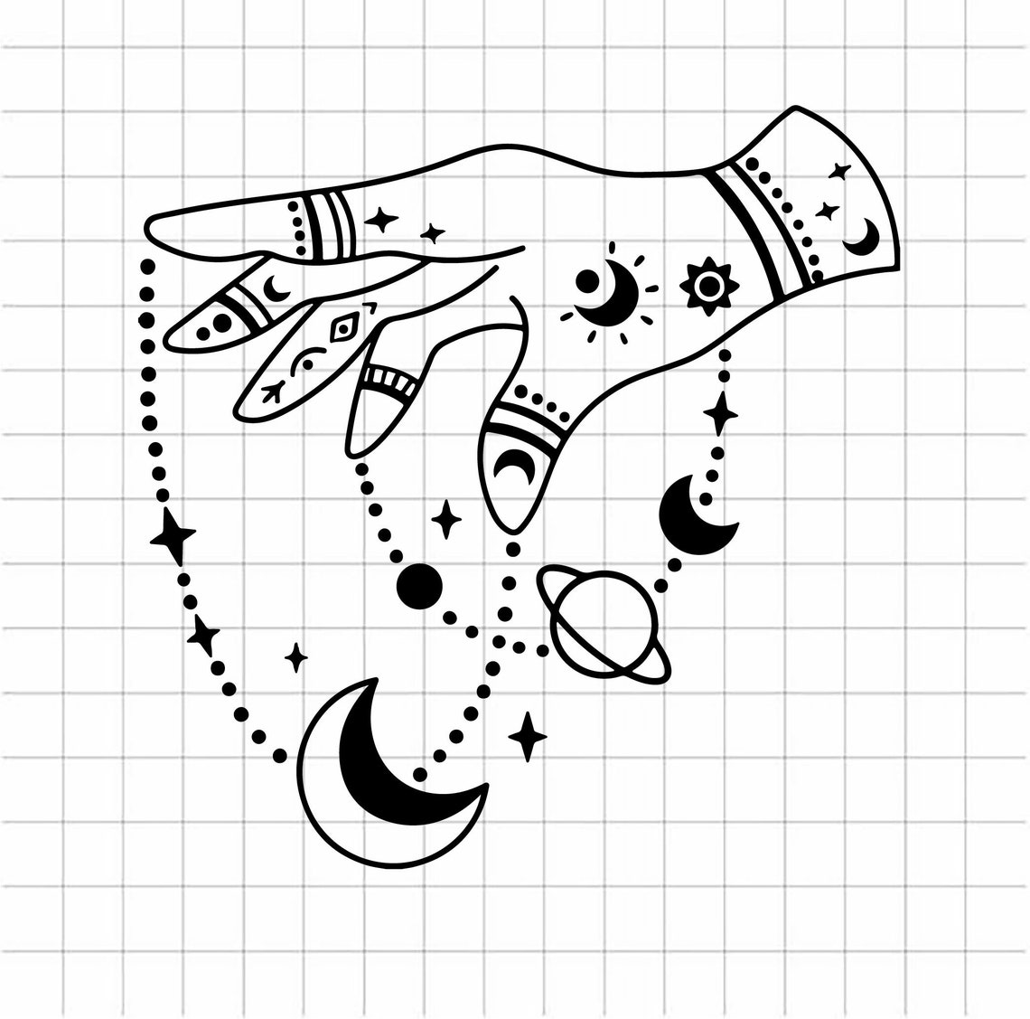Pagan Witch Hand Moon Gothic SVG Cutting File Cricut, Bohemian Moon ...