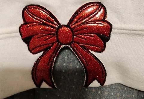 Side Bow Applique Sweatshirt Embroidery, Glitter Applique Bow Christmas ...