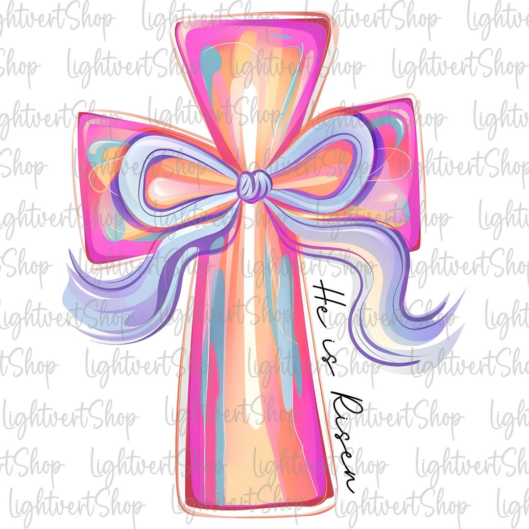 Cross Easter Pink Brushstroke Png, He is Risen Png, Cross Coquette Bow ...