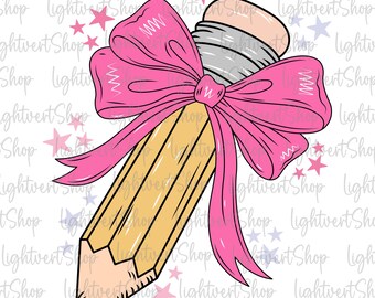 Teacher Pencil Coquette Bow Design, First Day School Png, Coquette ...