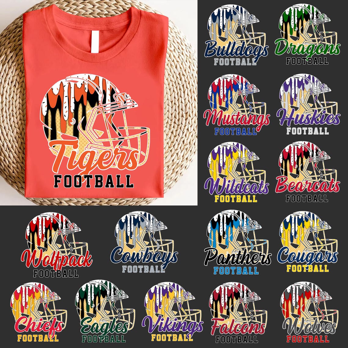 Football Helmet Dripping Png Bundle, CUSTOM Football Ice Cream Team ...
