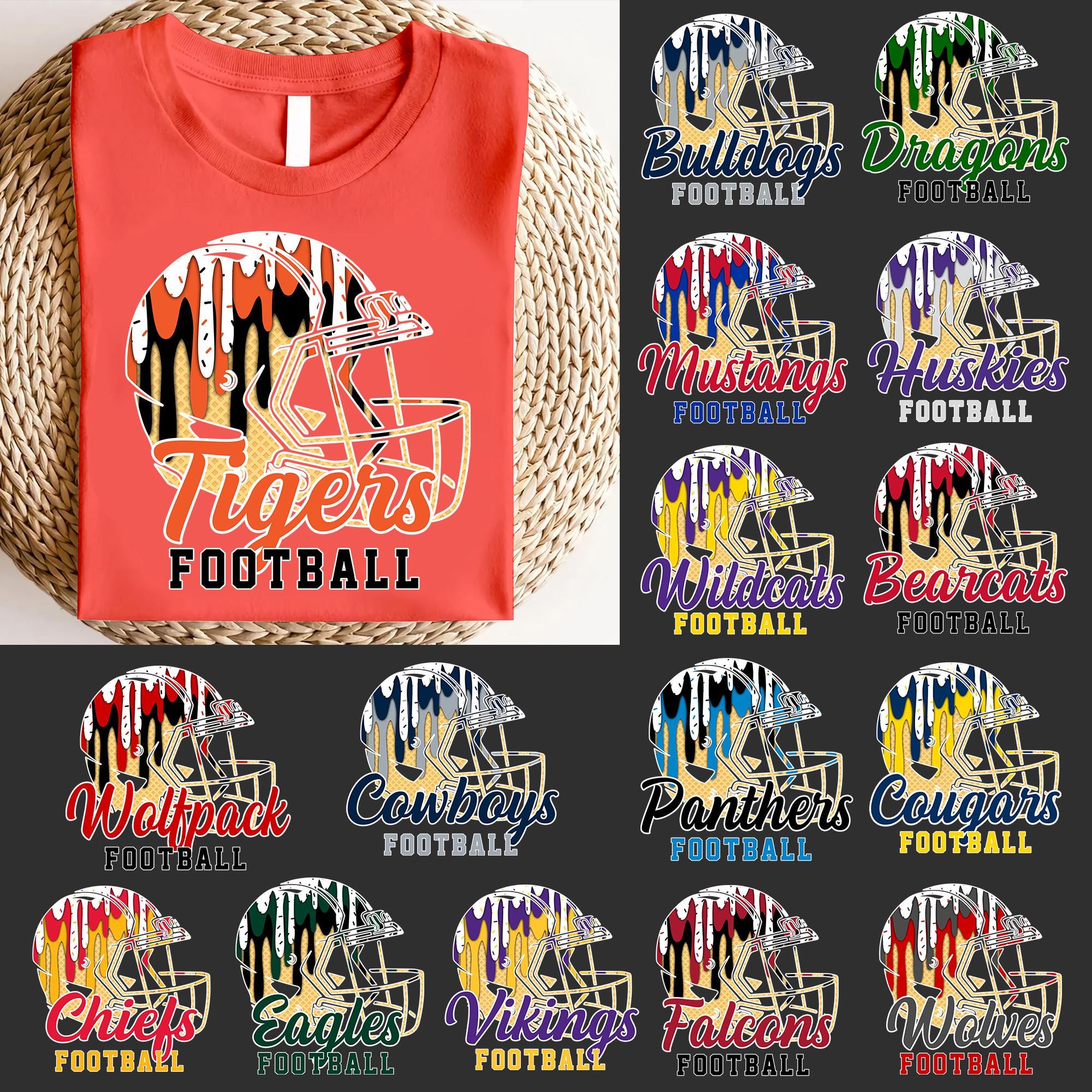 Football Helmet Dripping Png Bundle, CUSTOM Football Ice Cream Team ...