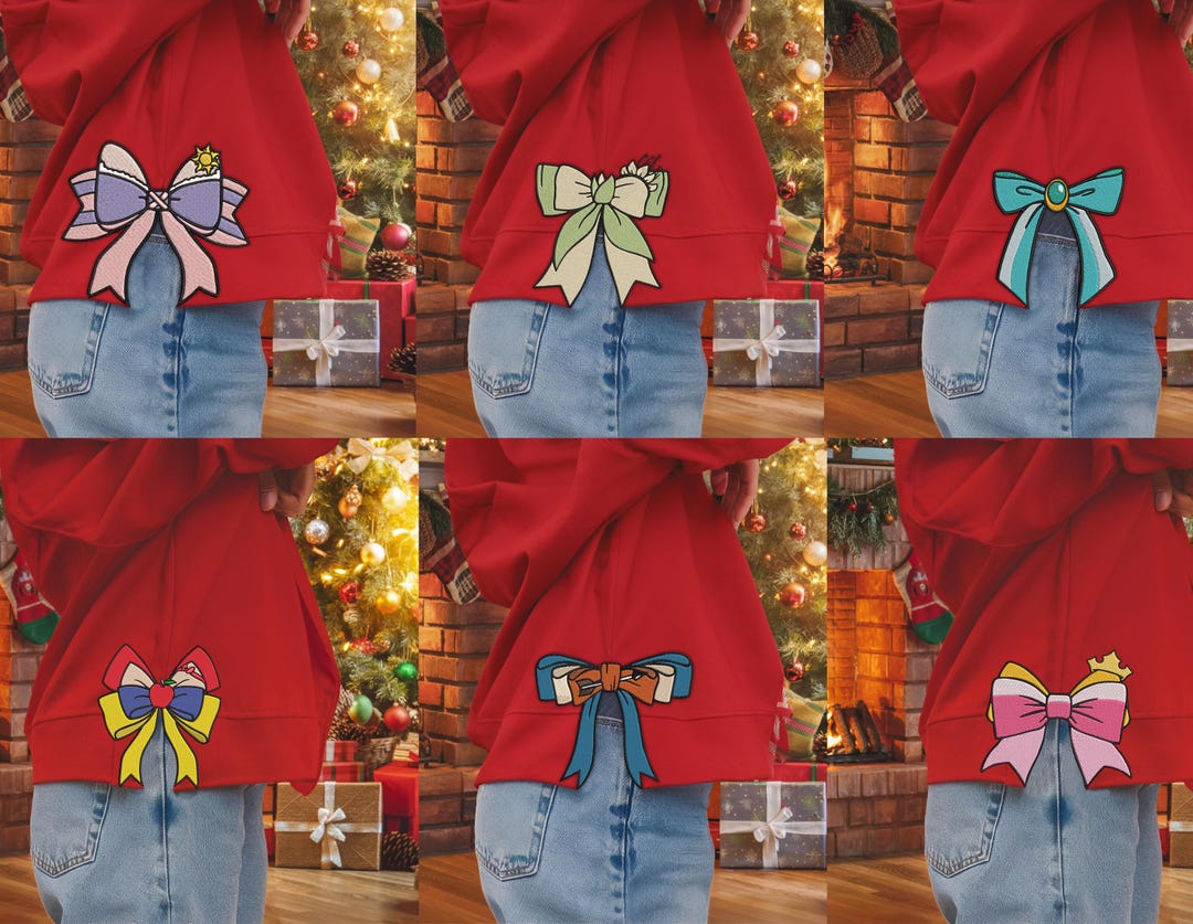 Princess Side Bow Sweatshirt Embroidery Design, Glitter Bow Christmas ...