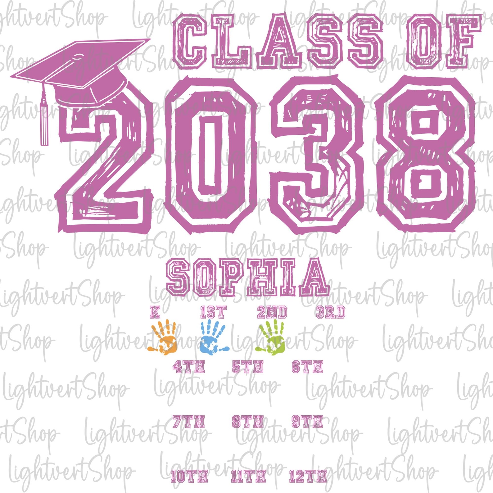 Class of 2038 Png Bundle, Personalized Name Kids Handprint Shirt Png ...