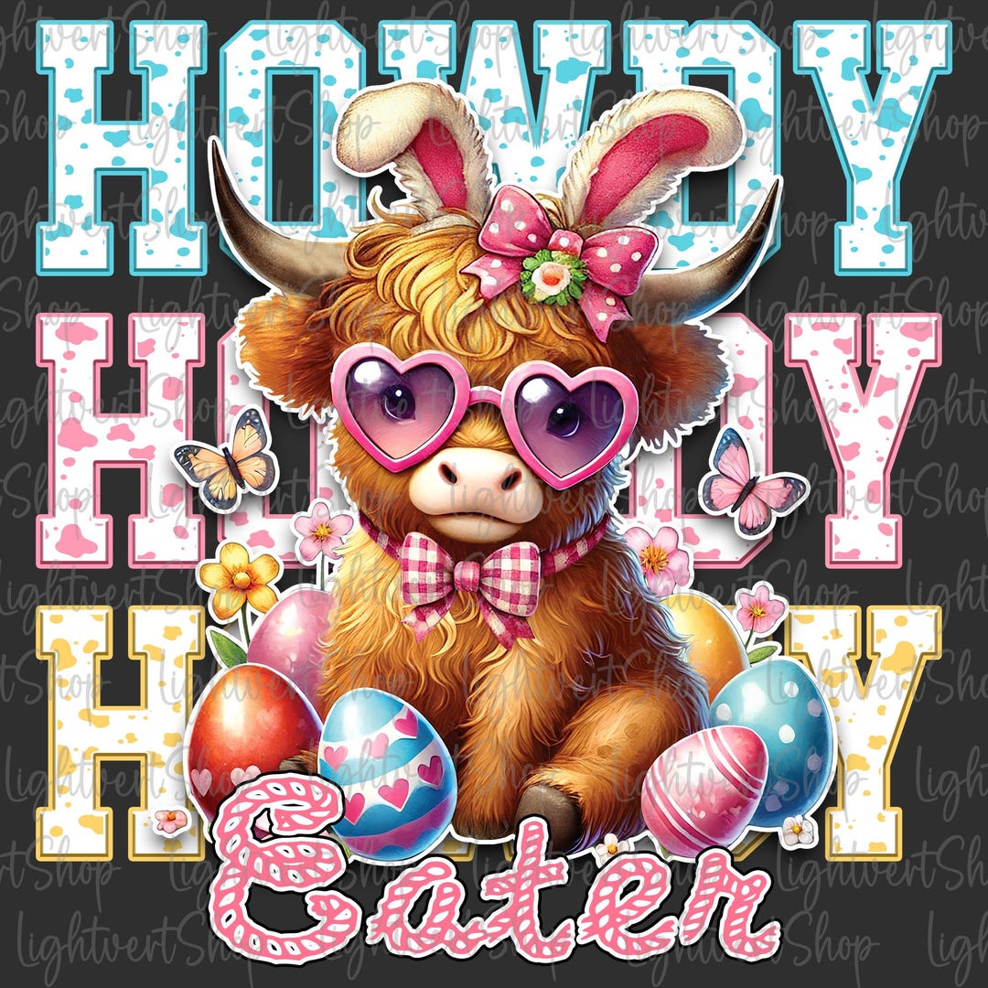 Cute Highland Cow Easter, Howdy Easter Png, Western Easter Bunny Png ...