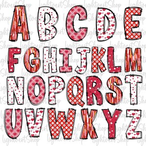 Bundle Valentine Doodle Letters V2, Valentines Alphabet PNG, Valentines ...