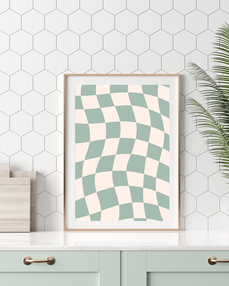Sage Green Checker Minimalist Wall Art, Sage Green Prints, Digital ...