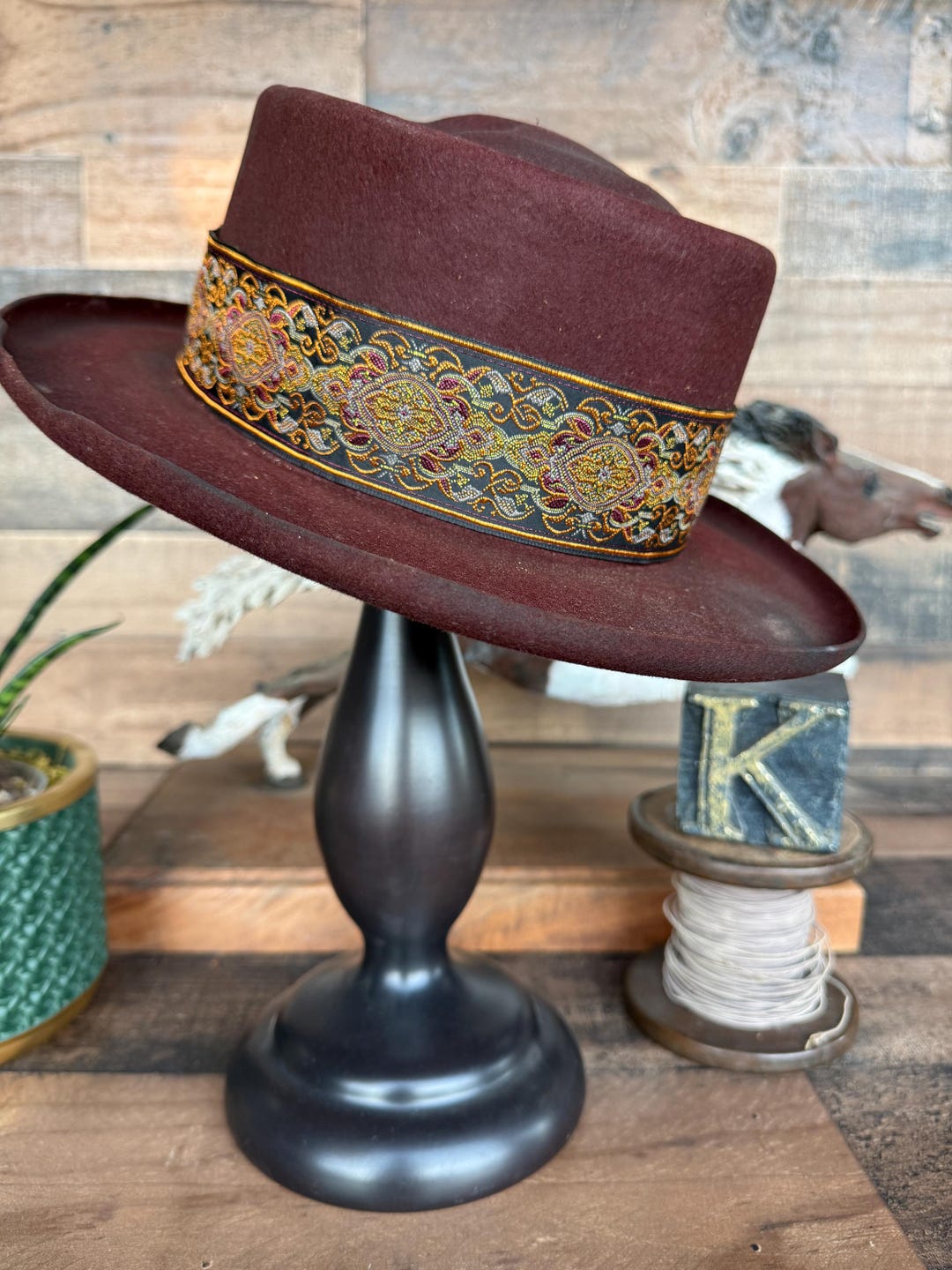Sangre - Handmade Maroon Rabbit Felt Fedora – Skull Crown Western Hat ...