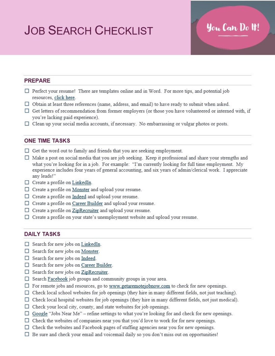 Job Search Checklist - Etsy