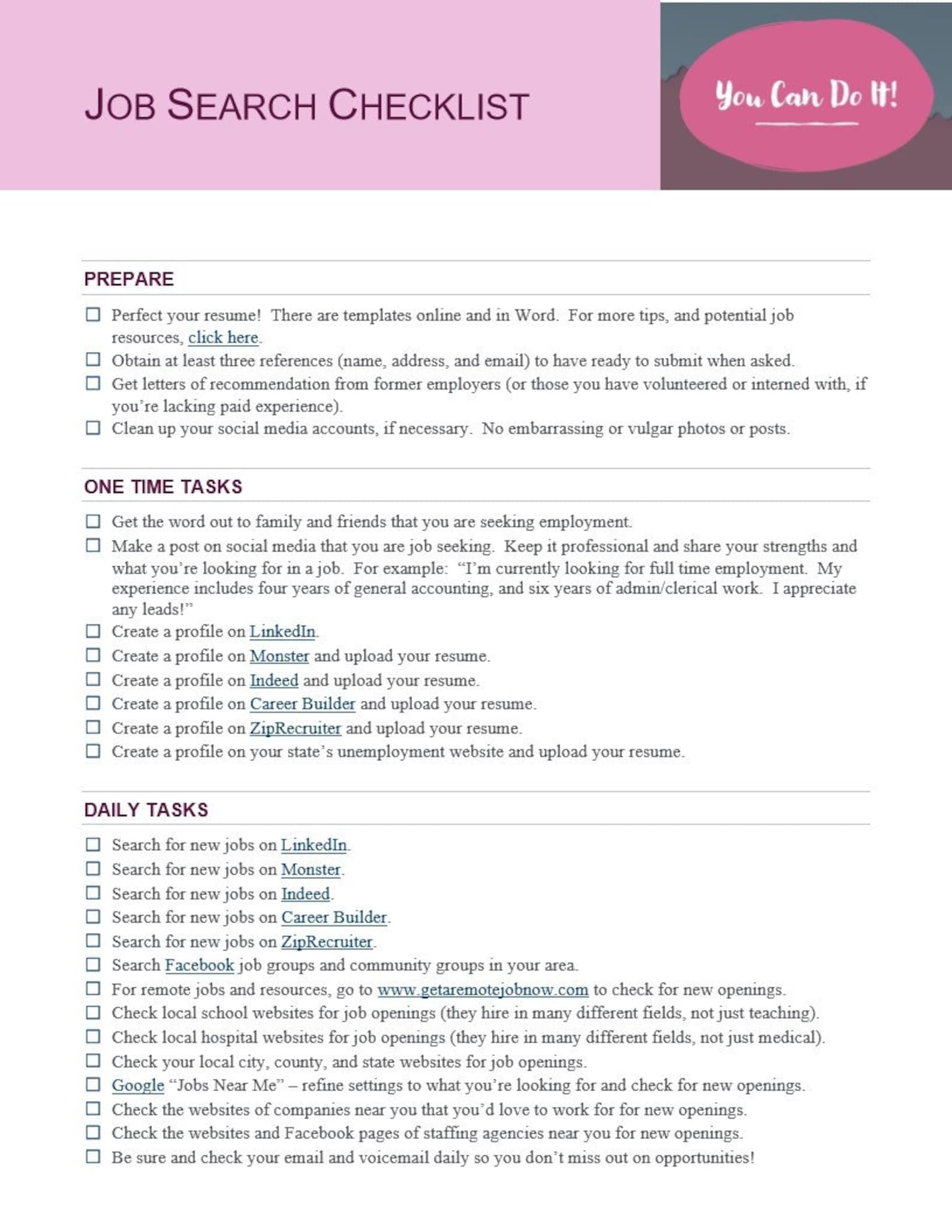 Job Search Checklist - Etsy