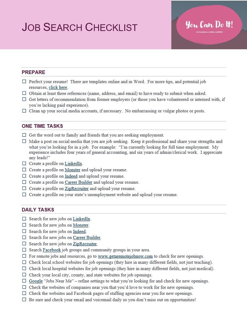 Job Search Checklist - Etsy
