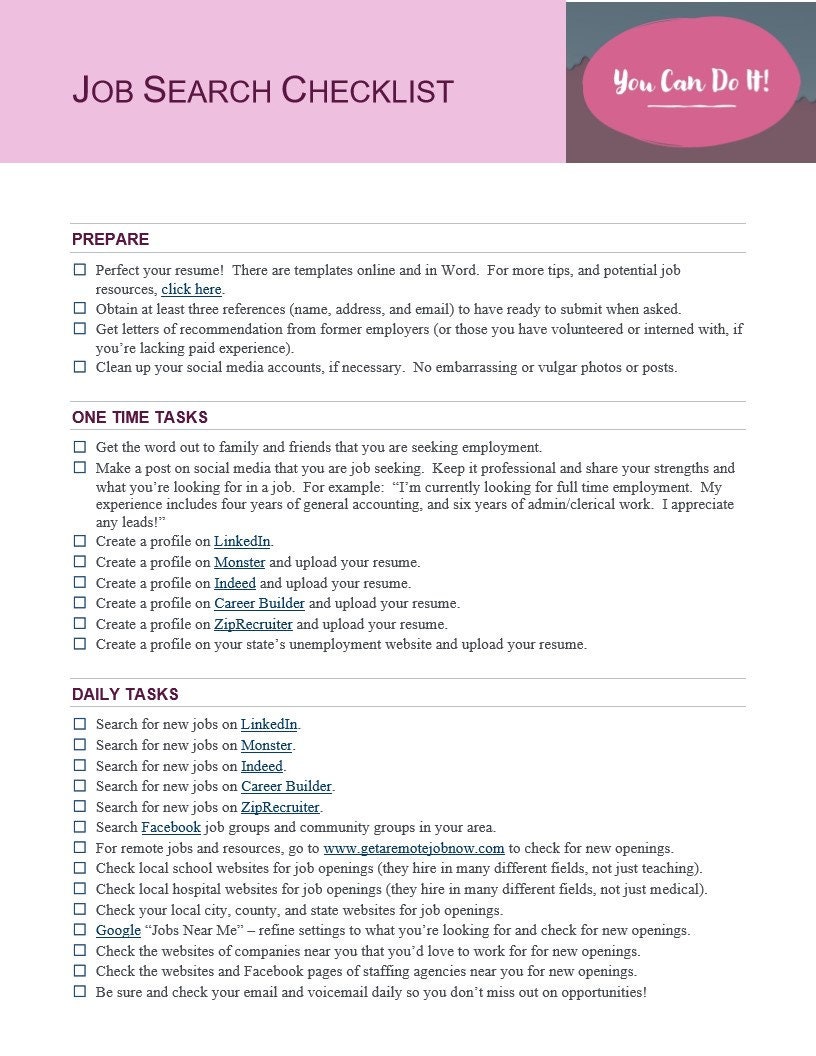 Job Search Checklist - Etsy