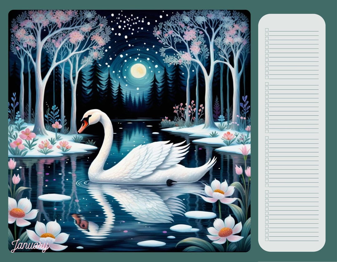 2026 Wall Calendar - Swan Lake Winter Scene, Desk Organizer - Etsy