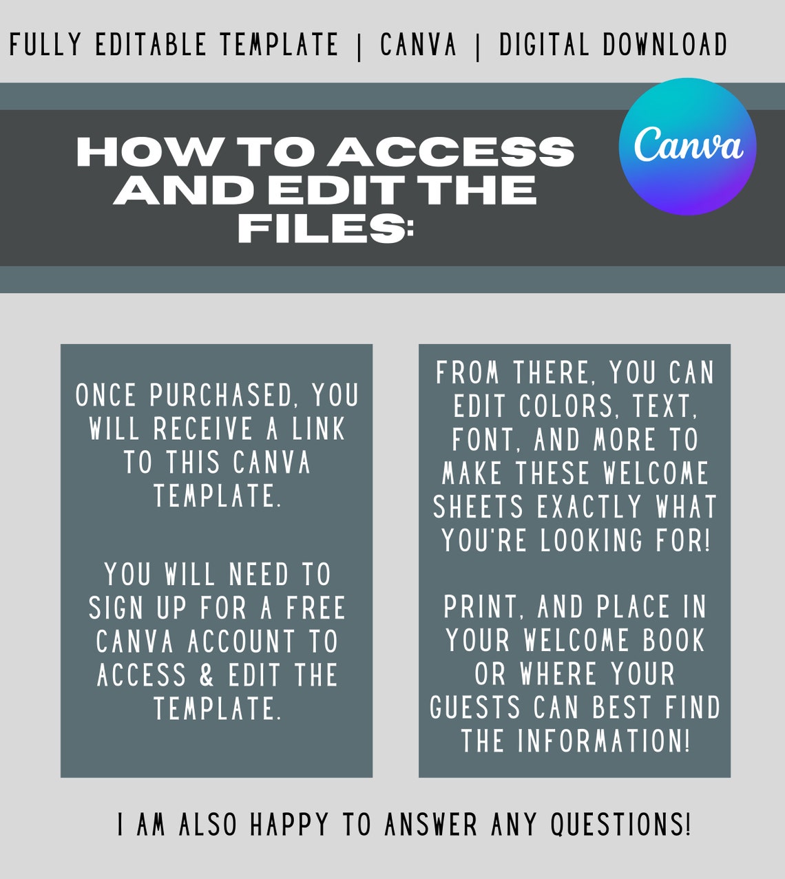 Airbnb Two Pages Quick Welcome Guide Fillable and Editable - Etsy