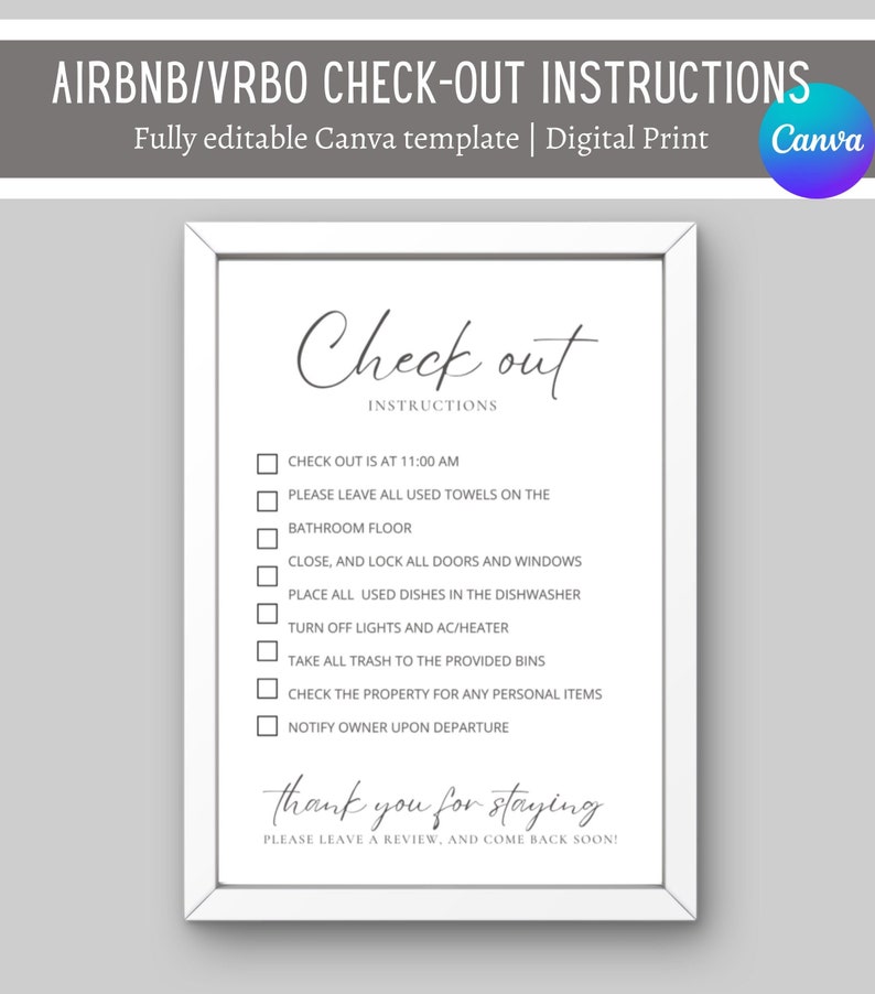 Fillable and Editable Airbnb Printables Checkout Instructions Airbnb ...