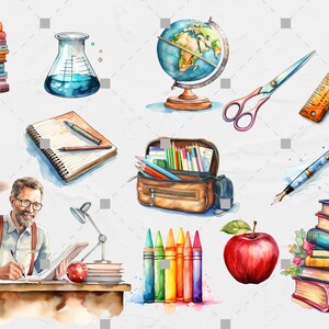 Back to School Clipart, Watercolor Back to School Clip Art, Classroom ...