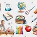 Back to School Clipart, Watercolor Back to School Clip Art, Classroom ...