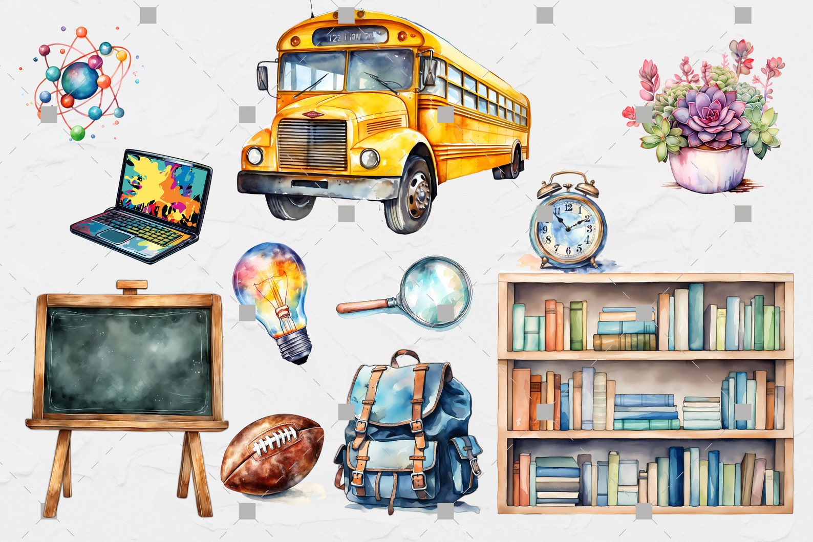 Back to School Clipart, Watercolor Back to School Clip Art, Classroom ...
