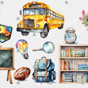 Back to School Clipart, Watercolor Back to School Clip Art, Classroom ...