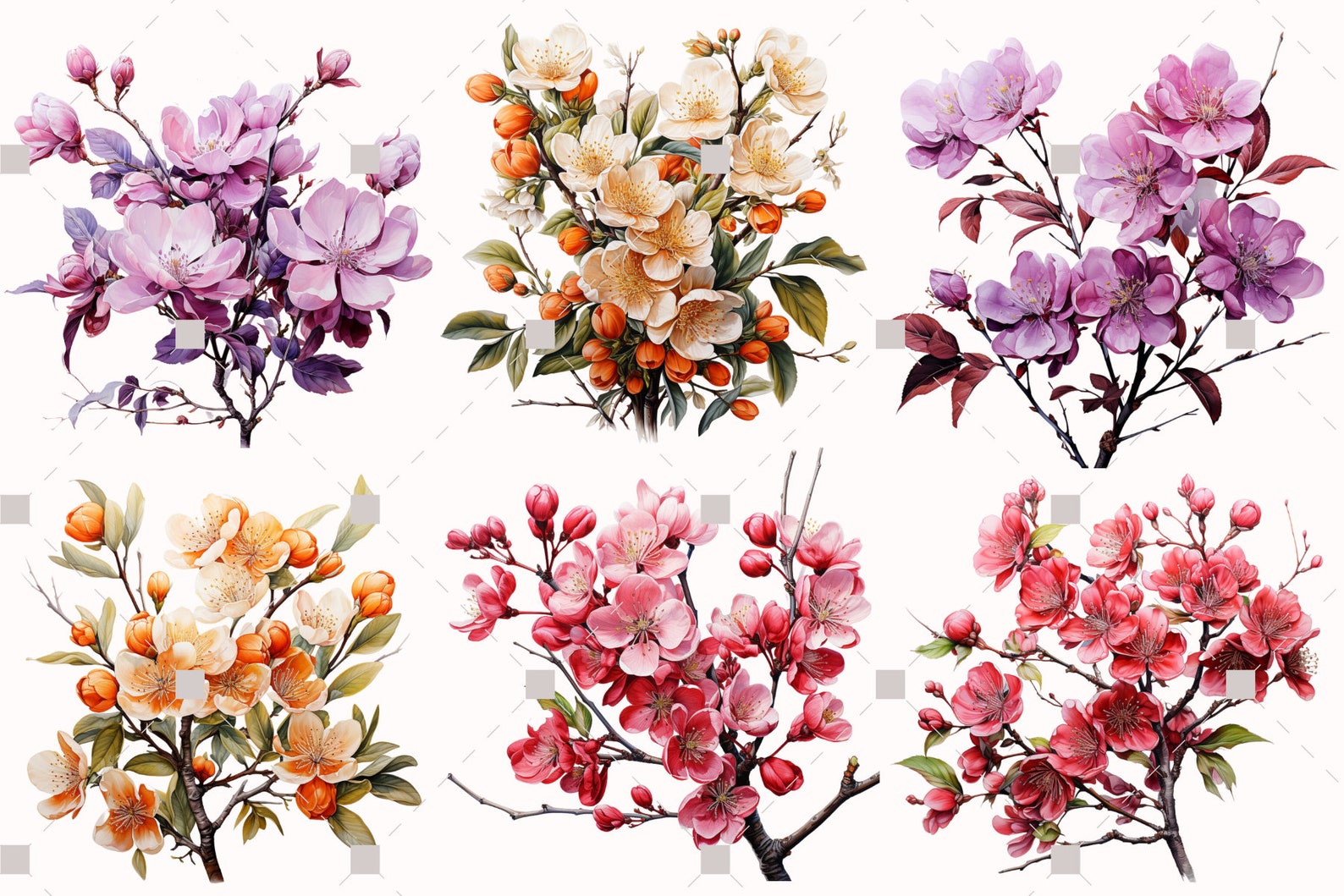Tree Blossoms Clip Art, Watercolor Floral Branches, Cherry Blossoms ...