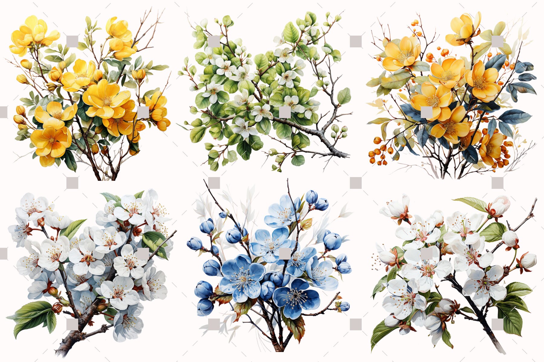 Tree Blossoms Clip Art, Watercolor Floral Branches, Cherry Blossoms ...