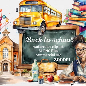 Back to School Clipart, Watercolor Back to School Clip Art, Classroom ...