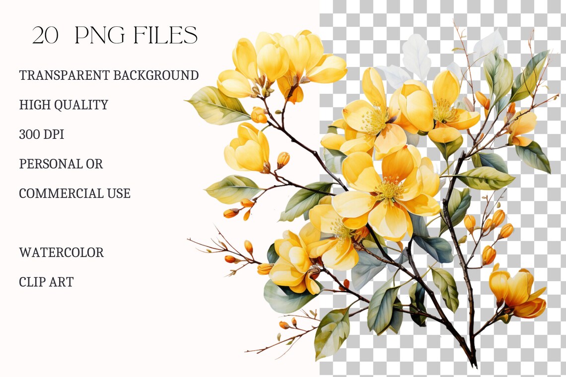 Tree Blossoms Clip Art, Watercolor Floral Branches, Cherry Blossoms ...