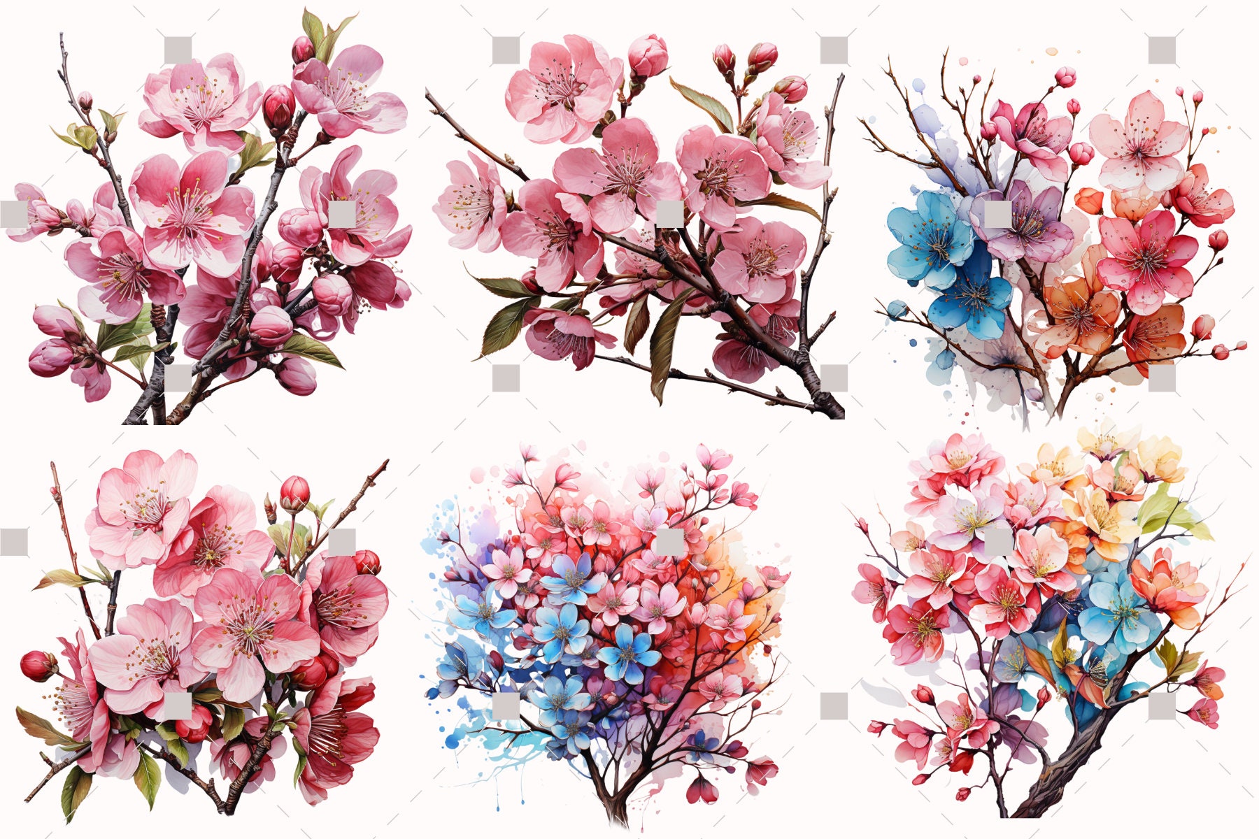 Tree Blossoms Clip Art, Watercolor Floral Branches, Cherry Blossoms ...