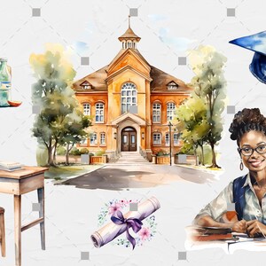 Back to School Clipart, Watercolor Back to School Clip Art, Classroom ...