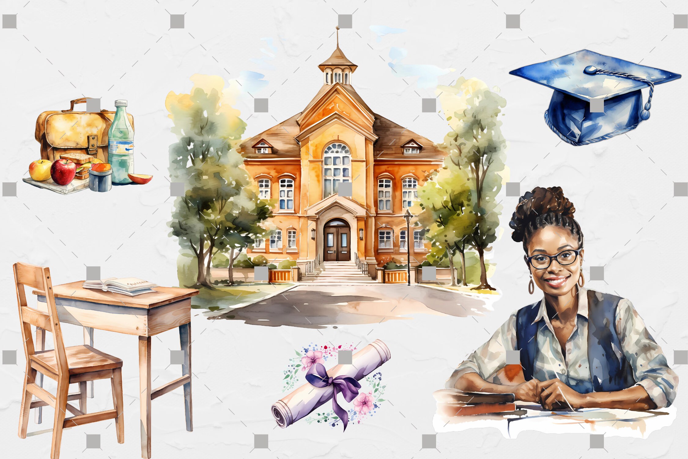 Back to School Clipart, Watercolor Back to School Clip Art, Classroom ...