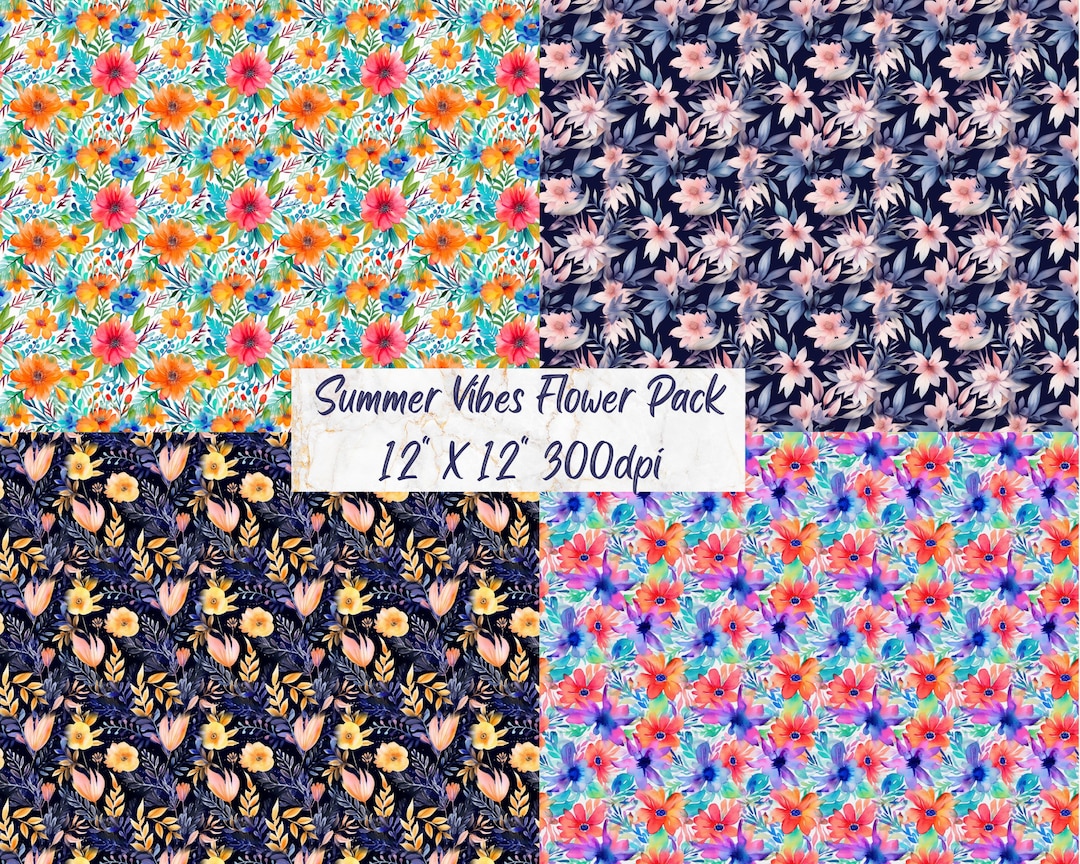 Summer Vibes Flower Digital Print 4-pack (12" X 12" 300dpi) - Etsy
