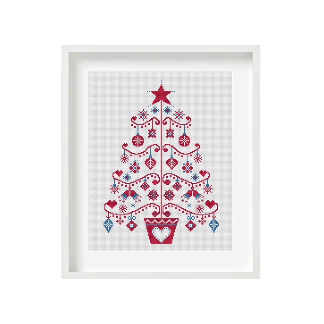 Cross Stitch Pattern, Folky Festive Tree, Nordic Christmas, Scandi ...