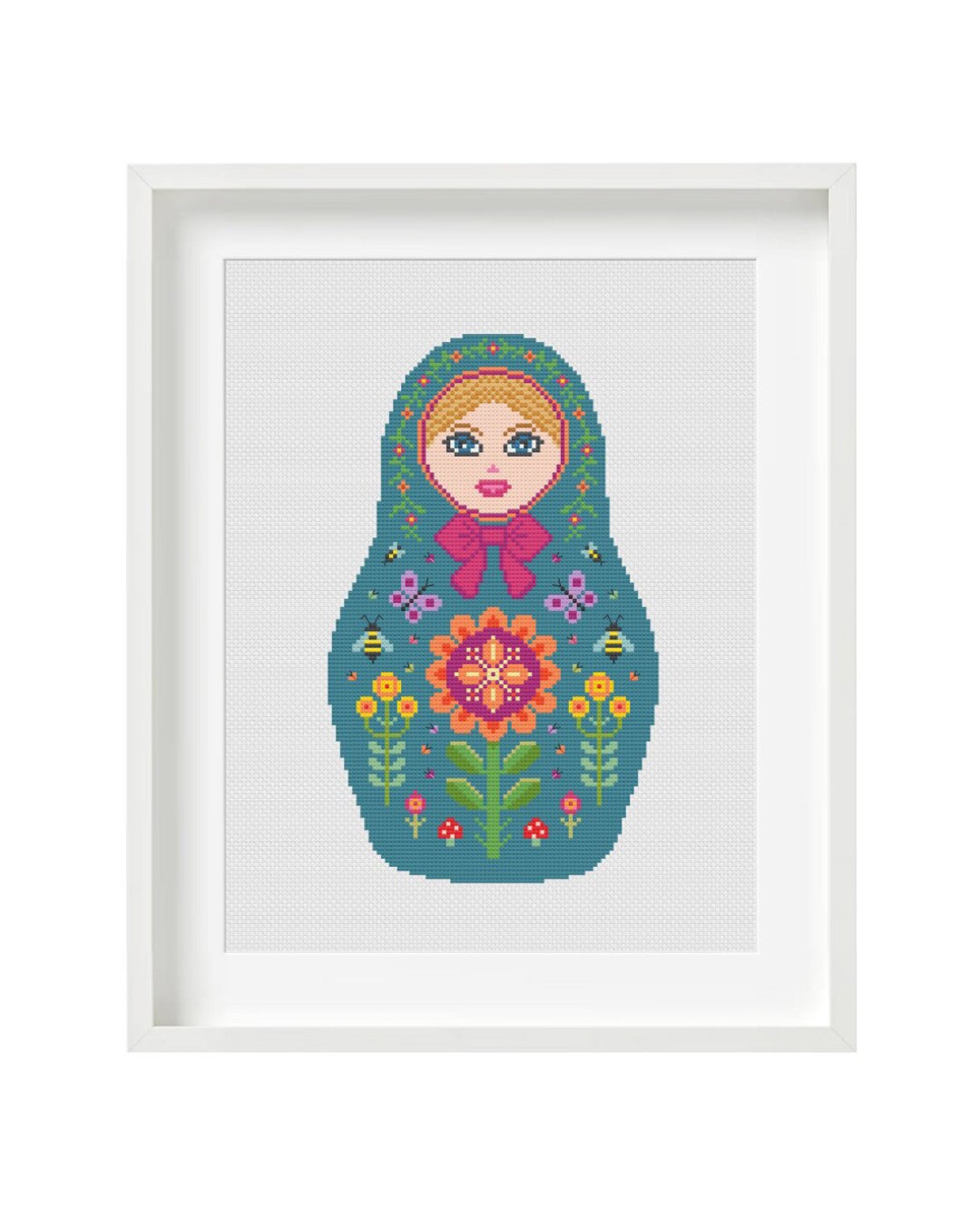 Cross Stitch Pattern PDF, Folk Babushka, Russian Doll With Retro ...