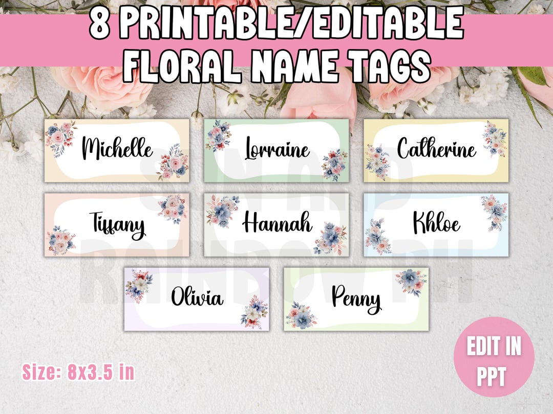 Editable Floral Name Tags, Flower Name Tags, Blooming Name Tags ...