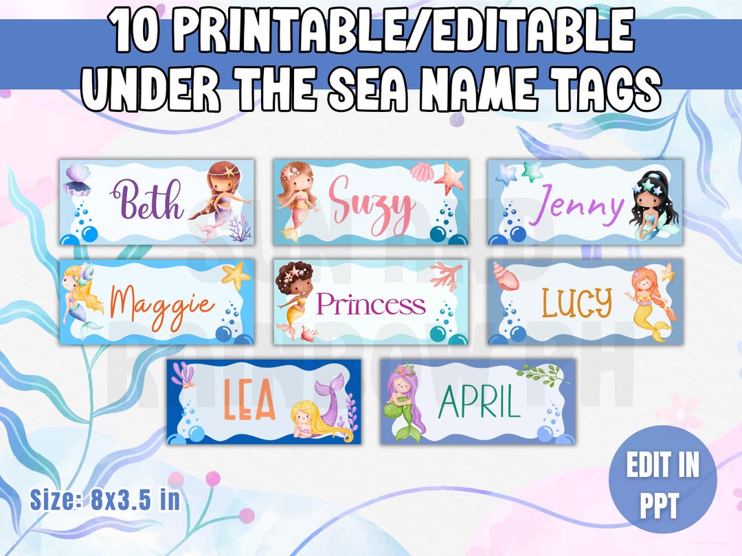 Editable Under the Sea Name Tags, Mermaid Name Tags, Sea Creature Name ...