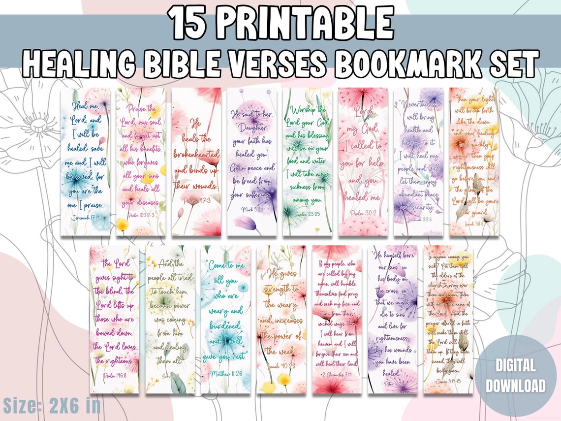 Healing Grace Imprints: Bible Verses Bookmark Set, Bible Verses for ...