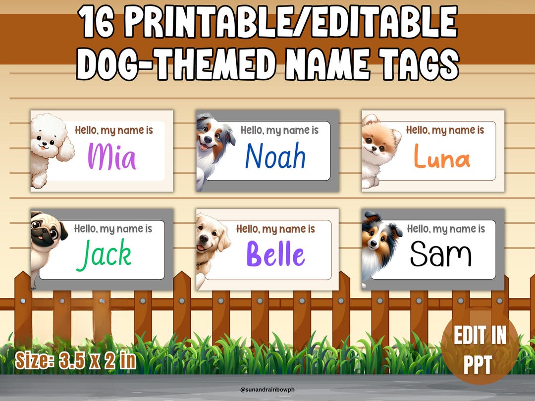 Editable Dog-themed Name Tags, Paw Print Name Tags, Furry Friends Name ...