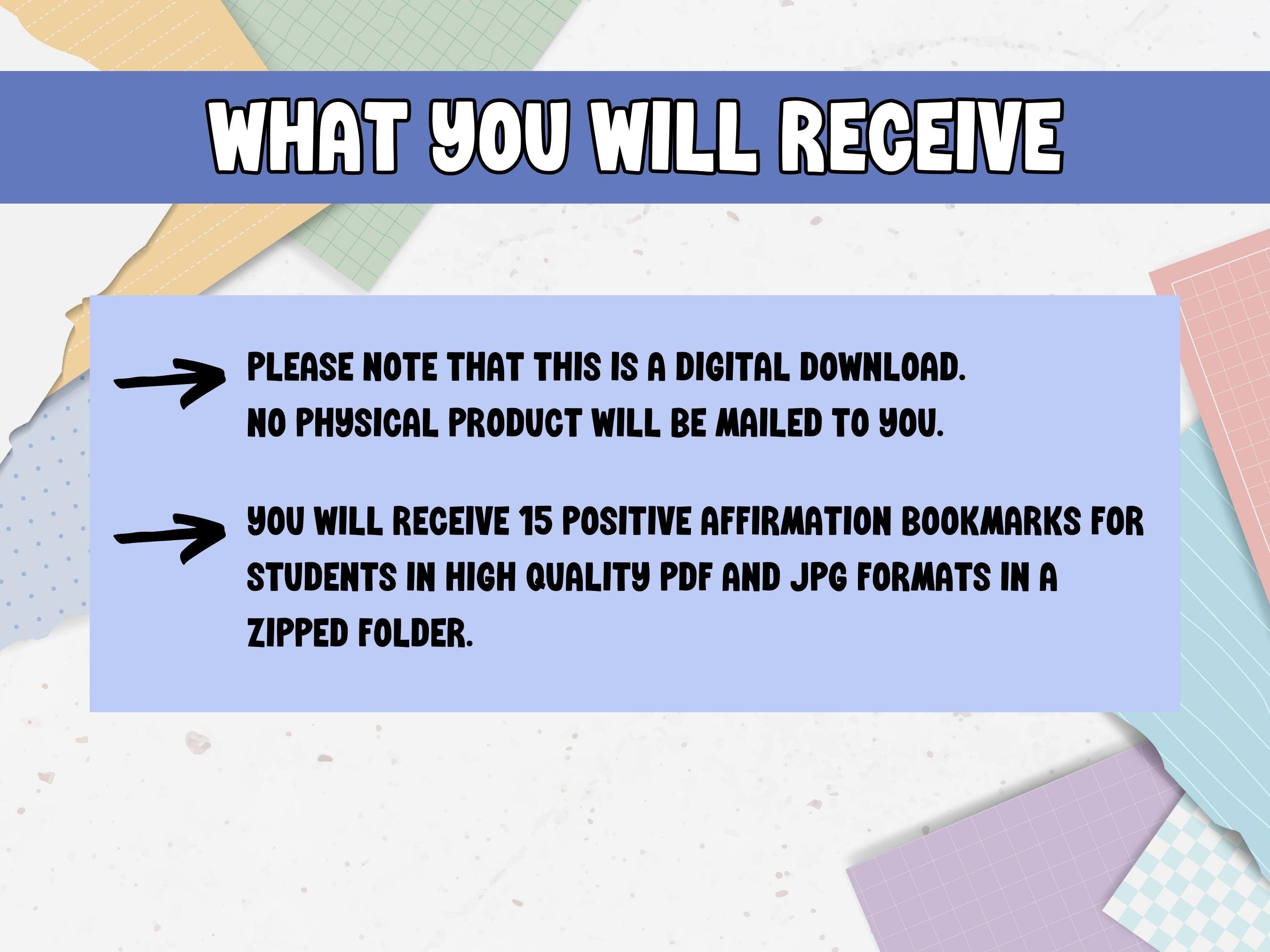 Positive Affirmation Bookmark Set for Students, Positive Affirmations ...