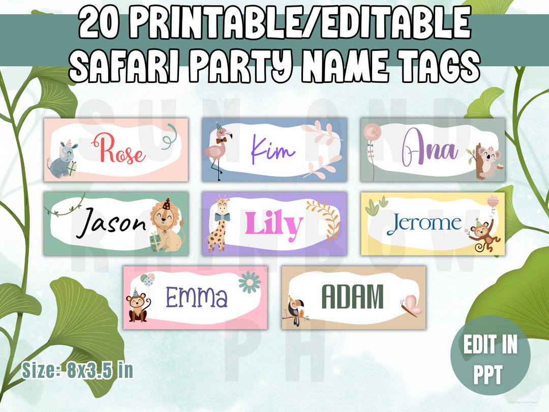 Editable Safari Party Name Tags, Into the Wild Name Tags, Jungle Crew ...