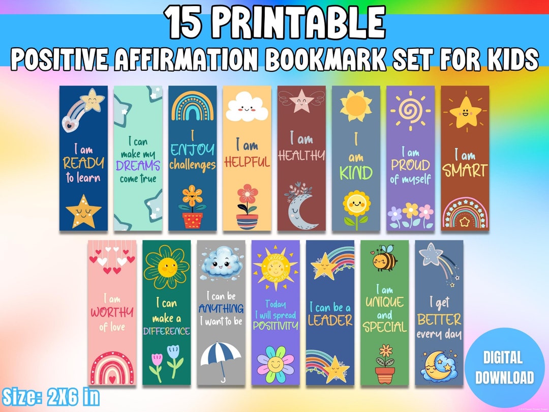 Positive Affirmation Bookmark Set for Kids Positive - Etsy