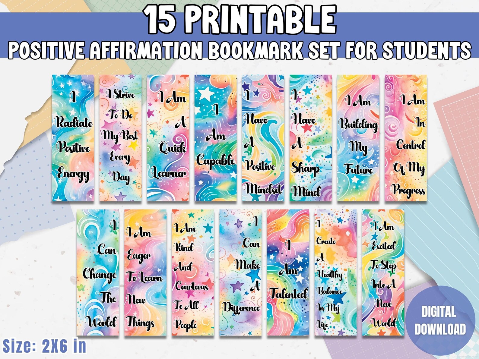 Positive Affirmation Bookmark Set for Students, Positive Affirmations ...
